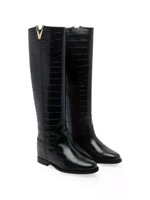 VIA ROMA 15 Croc-effect Knee-high Leather Boots
