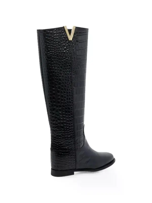 VIA ROMA 15 Croc-effect Knee-high Leather Boots