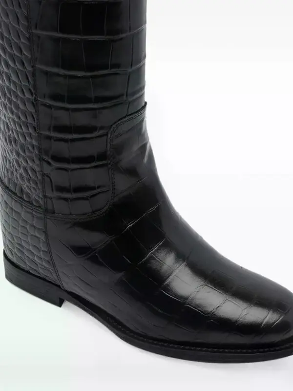 VIA ROMA 15 Croc-effect Knee-high Leather Boots