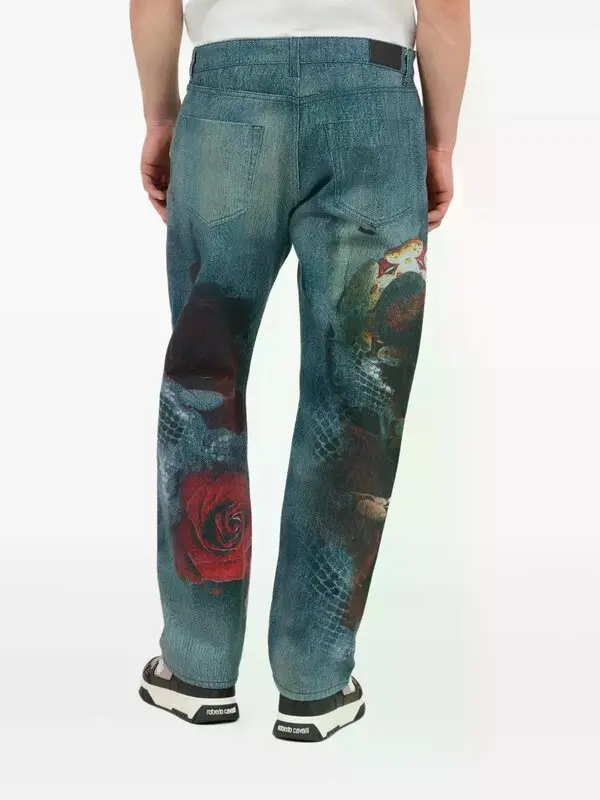 Roberto Cavalli Rose-print Cotton Jeans