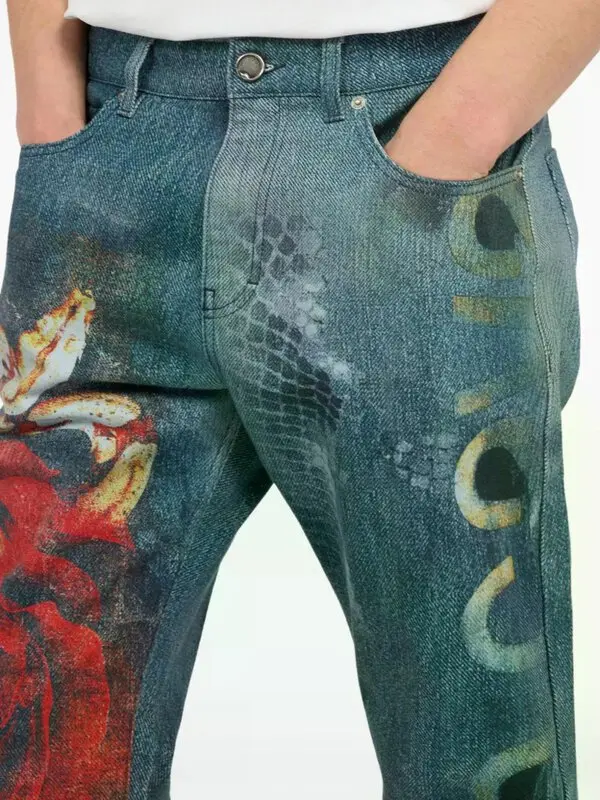 Roberto Cavalli Rose-print Cotton Jeans