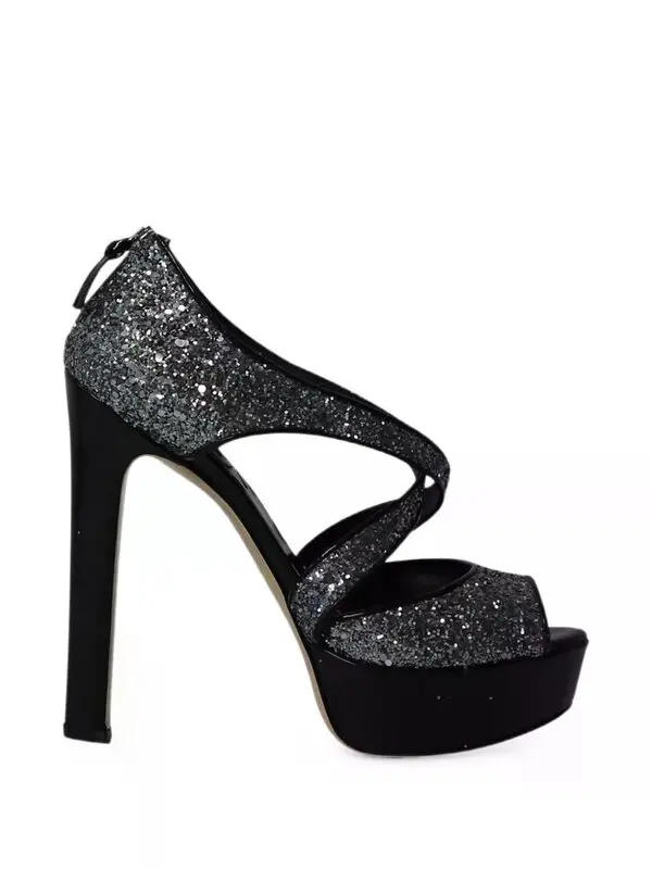 Miu Miu Glitter Criss-cross Platform Sandals - Silver