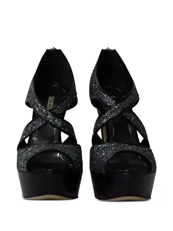 Miu Miu Glitter Criss-cross Platform Sandals