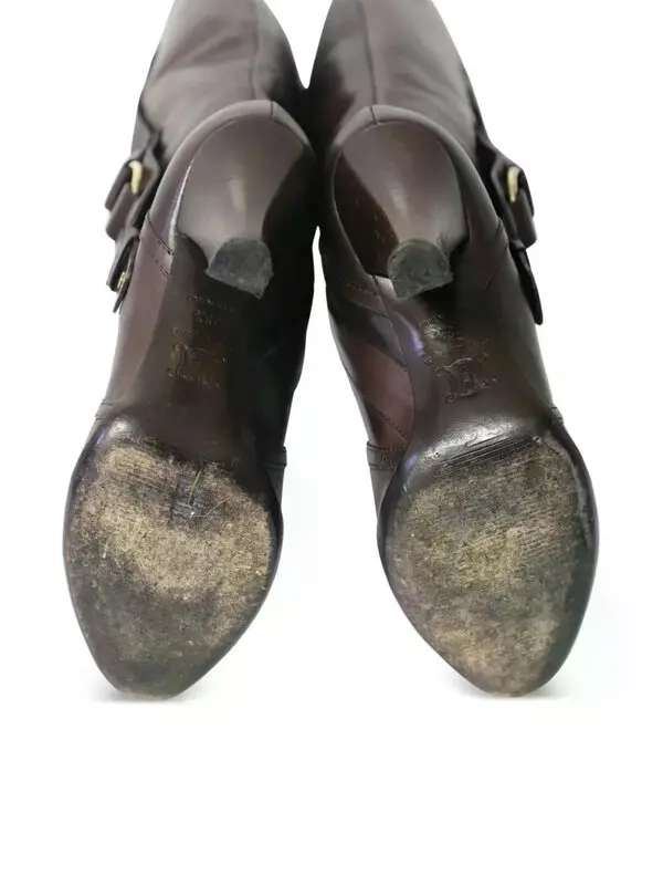 Celine Buckled Calfskin Leather High Heel Boots - Brown