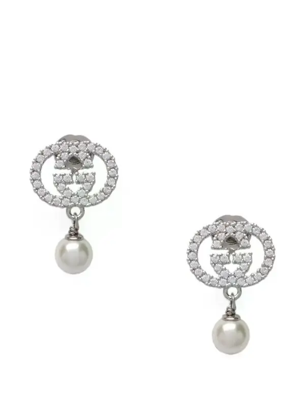 Gucci Interlocking G Pearl-pendant Earrings - Silver