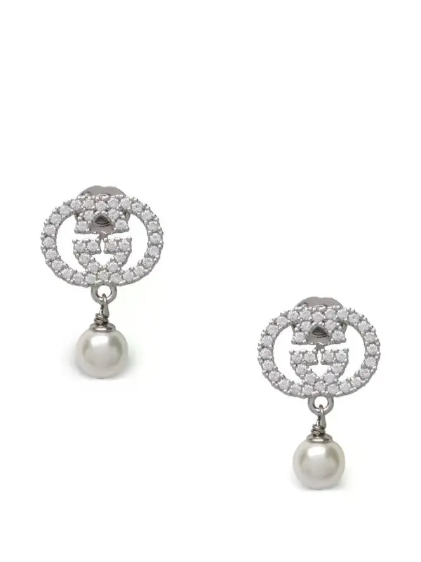 Gucci Interlocking G Faux Pearl Drop Earrings - Silver