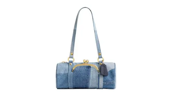 COACH Kisslock Barrel Bag 28 In Repurposed Denim
