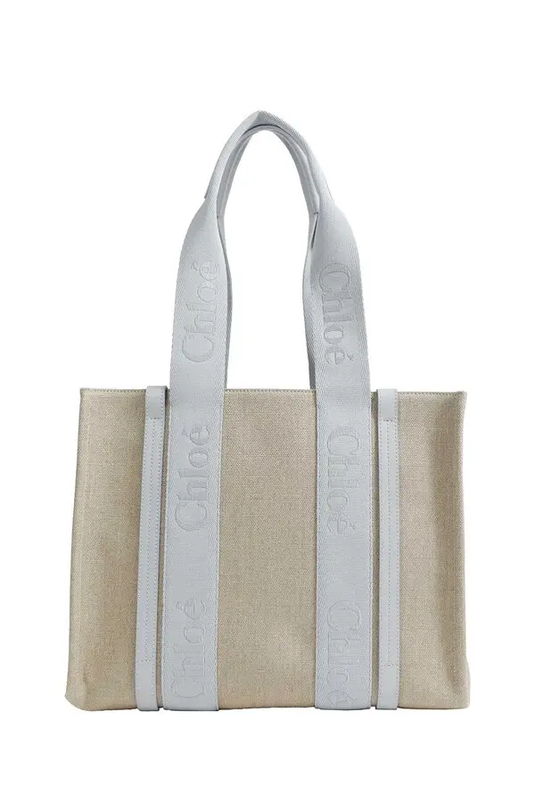 Chloé Woody Tote Bag In Linen - Beige