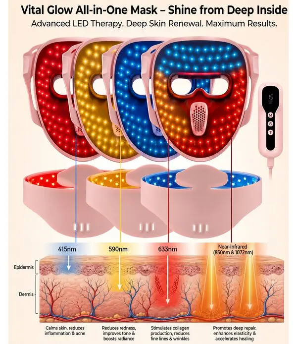 LOVERY 4d Led Light Therapy Face And Neck Set With Multiple Wavelengths - Pink