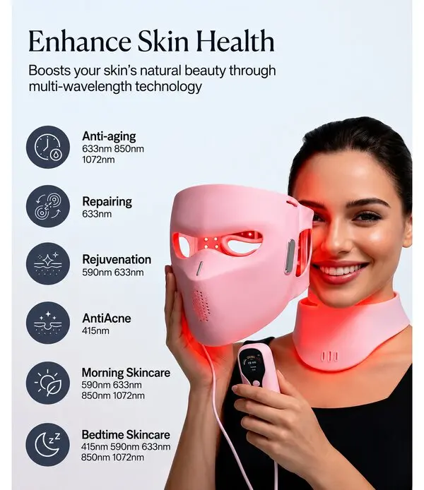 LOVERY 4d Led Light Therapy Face And Neck Set With Multiple Wavelengths - Pink