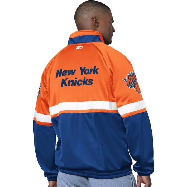 STARTER White New York Knicks The Veteran Tricot Track Raglan Full-zip Jacket - Blue