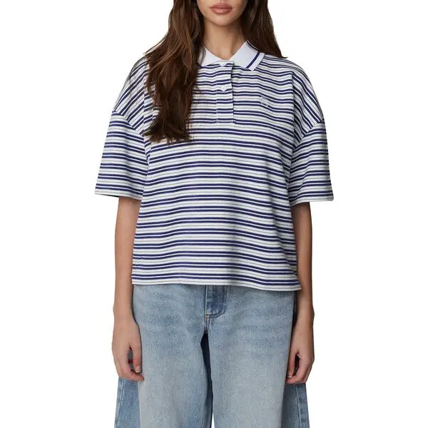 GOOD FOR NOTHING Short Sleeve Striped Polo - Blue