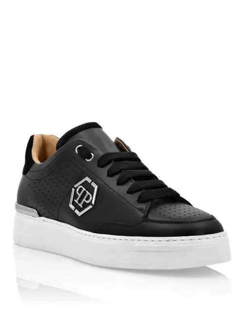 Philipp Plein Mix Leather Lo-top Sneakers Luxe - Black