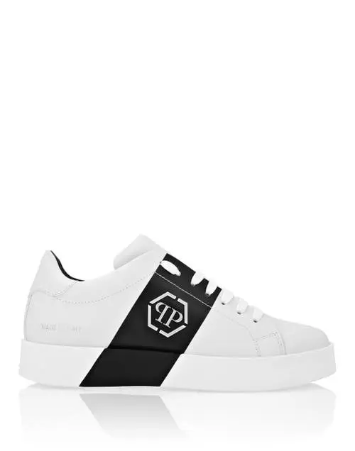 Philipp Plein Leather Bicolor Lo-top Sneakers With Hexagon Detail - White/black