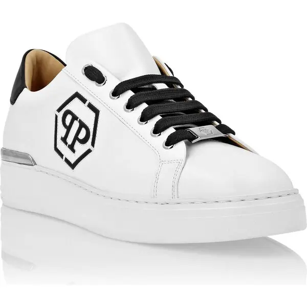 Philipp Plein Nappa Leather Lo-top Sneakers With Hexagon Detail - Black