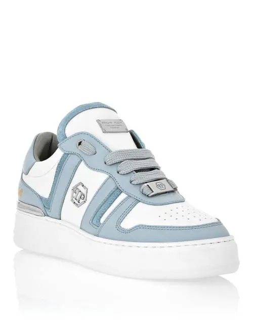 Philipp Plein Low Top Sneakers With Studs And Stripes - Lightblue