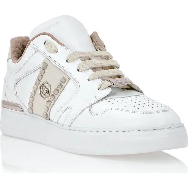 Philipp Plein Nappa Leather Lo-top Sneakers Studs - Whitebeige