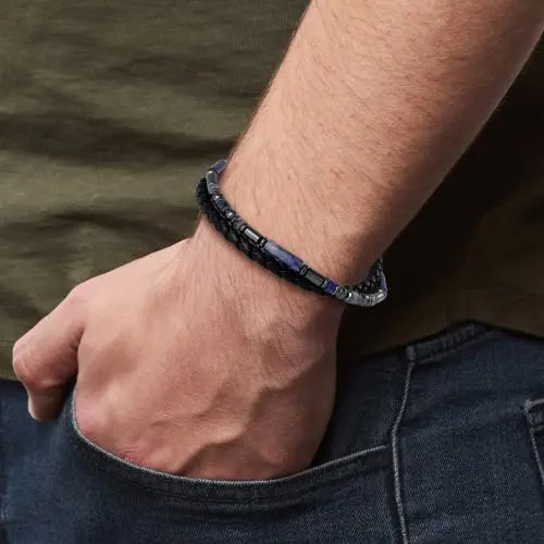 Lucky Brand Braided Sodalite Bead 8.5 Bracelet, Black