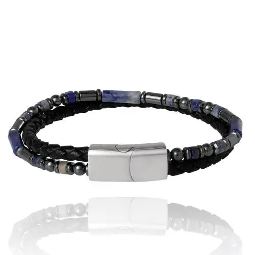 Lucky Brand Braided Sodalite Bead 8.5 Bracelet, Black