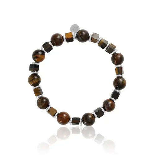 Lucky Brand Tiger Eye & Hematite Beaded Stretch Bracelet - Brown
