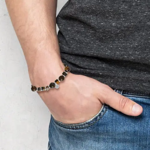 Lucky Brand Tiger Eye & Hematite Beaded Stretch Bracelet