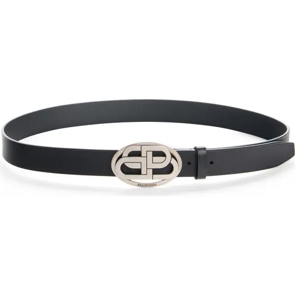 Balenciaga Oval Bb Buckle Leather Belt - 1000 Black