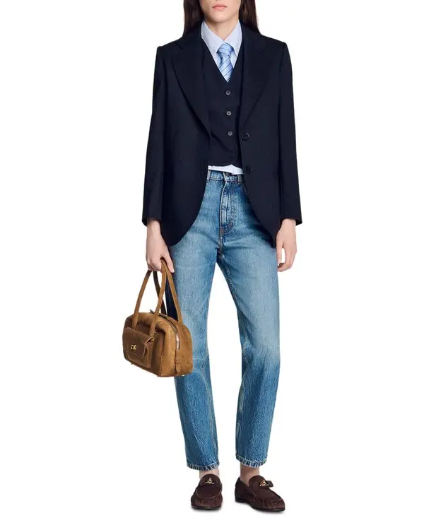 Sandro Striped Wool Blend Suit Jacket