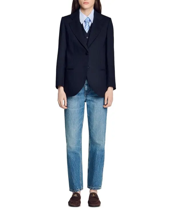 Sandro Striped Wool Blend Suit Jacket