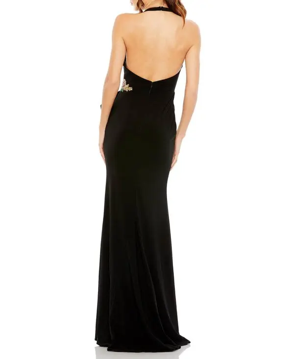 Mac Duggal Halter Floral Embellished Gown