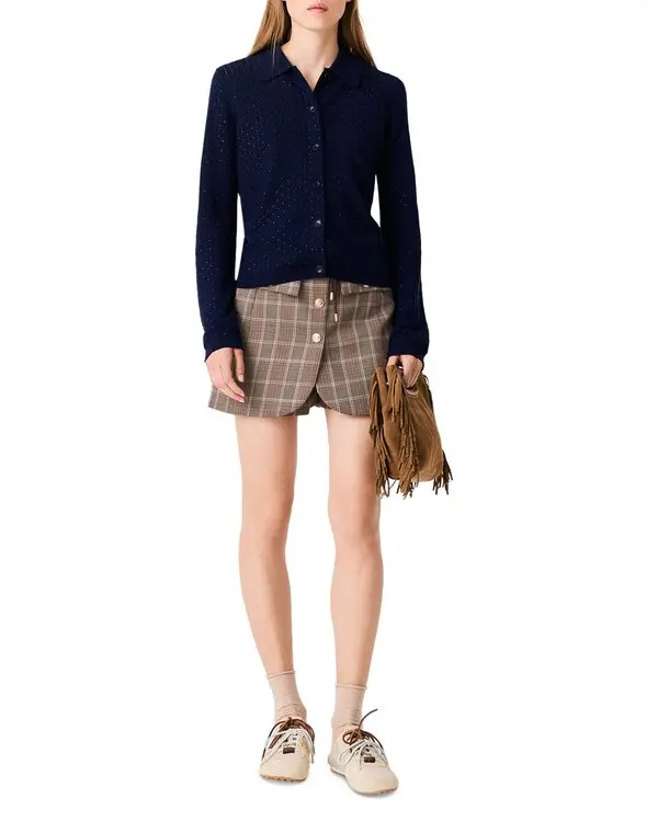 Maje Rhinestone Polo Collar Cardigan