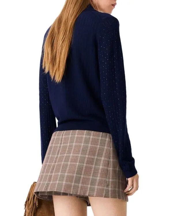 Maje Rhinestone Polo Collar Cardigan