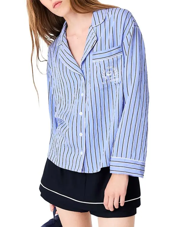 Maje Striped Embroidered Shirt - Blue
