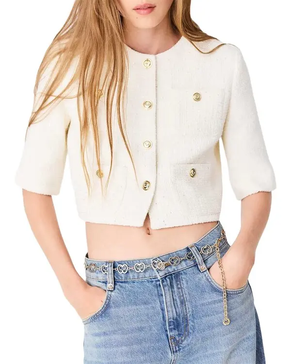 Maje Vitanesse Short Sleeve Tweed Jacket
