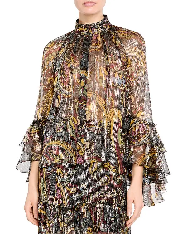 Etro Silk Blend Metallic Paisley Blouse - Printed Black