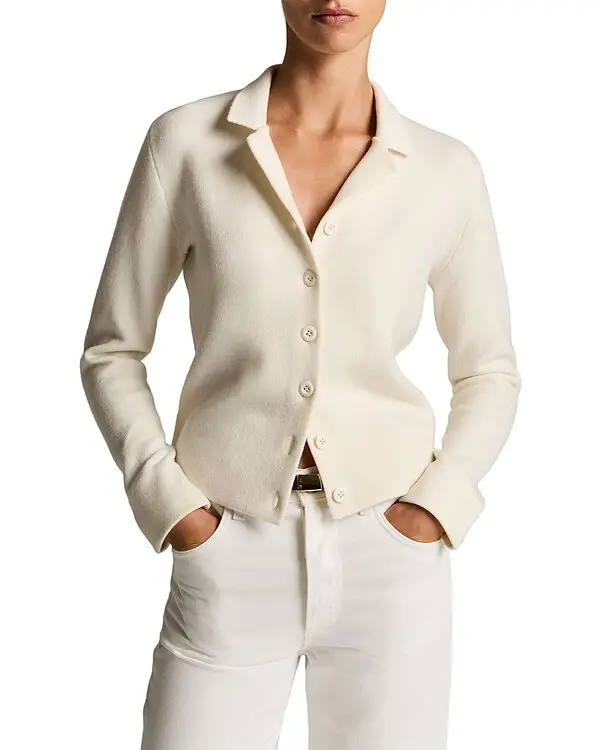 Vince Notch Collar Double Face Cardigan - Off White