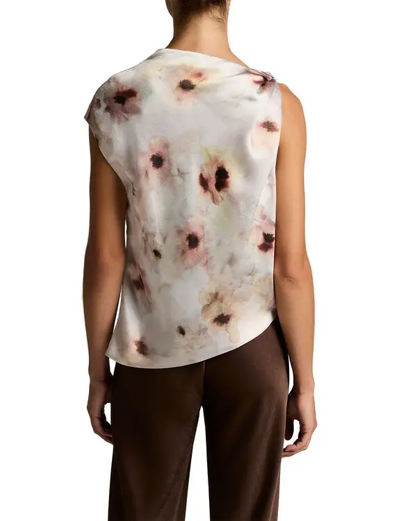 Vince Watercolor Floral Satin Twist Shoulder Top