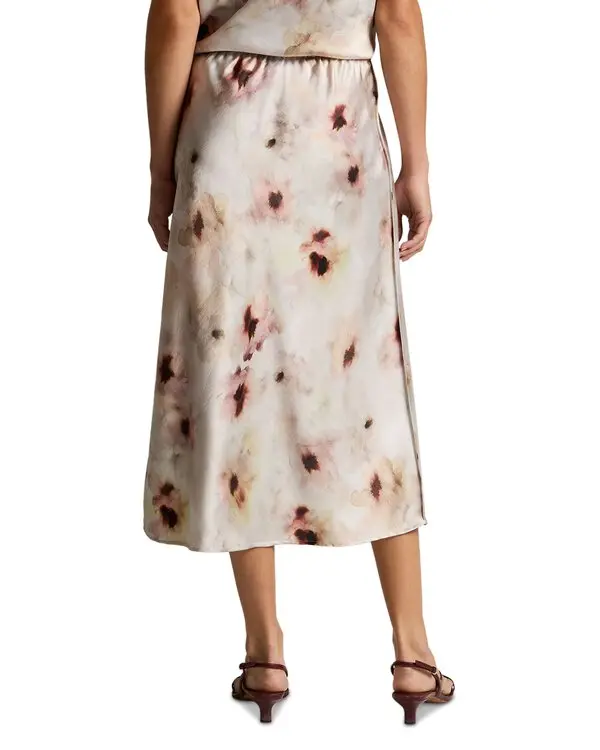 Vince Watercolor Floral Satin Slip Skirt