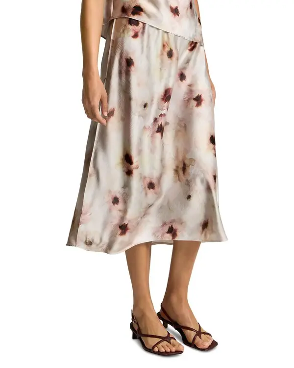 Vince Watercolor Floral Satin Slip Skirt