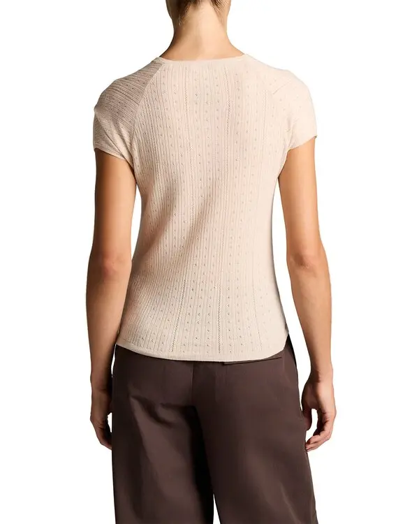 Vince Wool Pointelle V-neck Tee - Blush Cloud