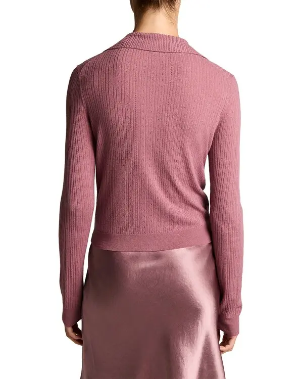 Vince Wool Pointelle Collared Cardigan - Dusty Peony