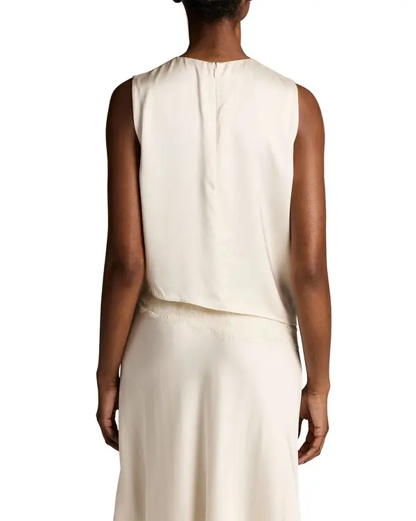Vince Asymmetrical Lace Trimmed Satin Shell - Creme