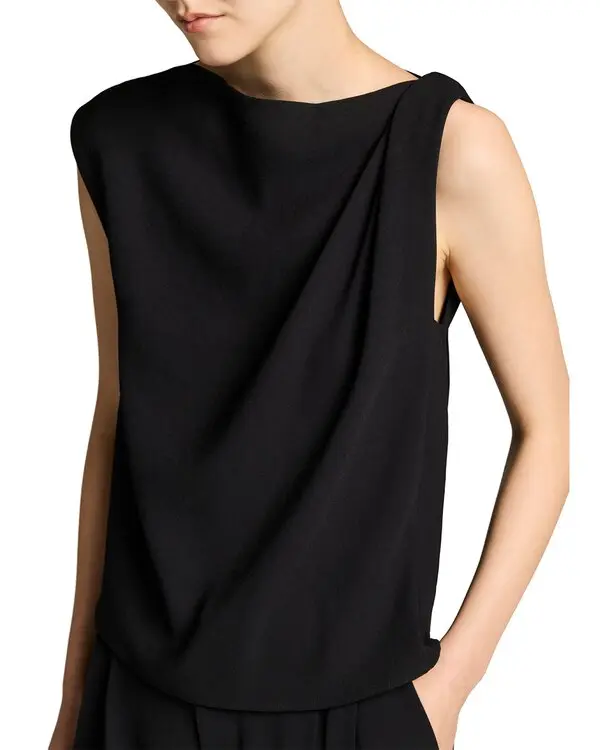 Vince Draped Shoulder Sleeveless Top - Black