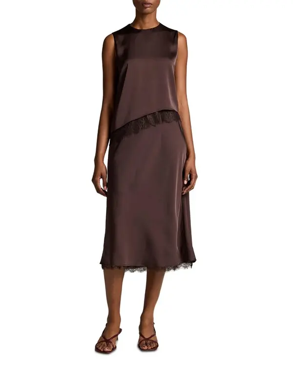 Vince Lace Trim Satin Slip Skirt - Iron