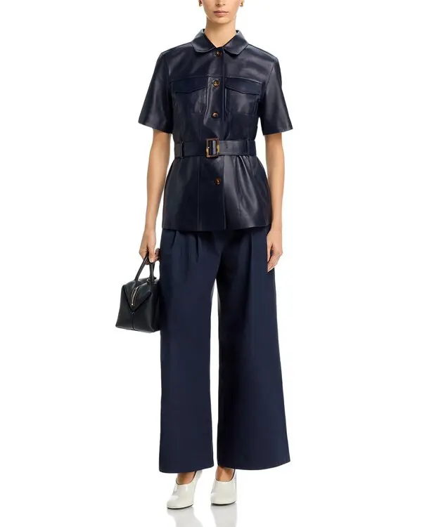 Lafayette 148 New York Leather Belted Patch Pocket Jacket