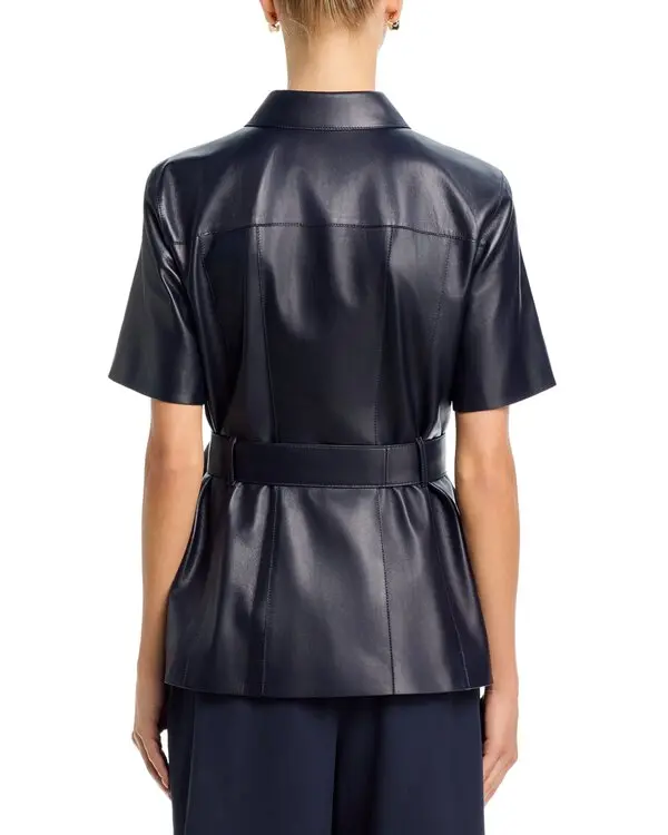 Lafayette 148 New York Leather Belted Patch Pocket Jacket