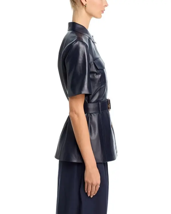 Lafayette 148 New York Leather Belted Patch Pocket Jacket