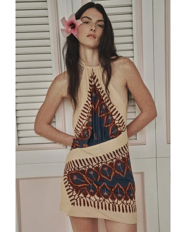 Johanna Ortiz Printed Cotton Halterneck Mini Dress