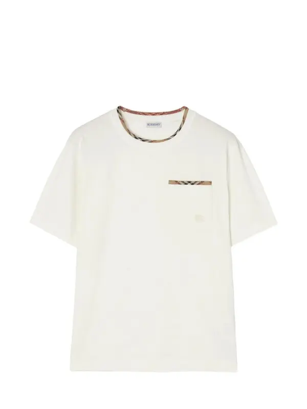 Burberry Logo T-shirt With Check Trim And Chest Pocket - White