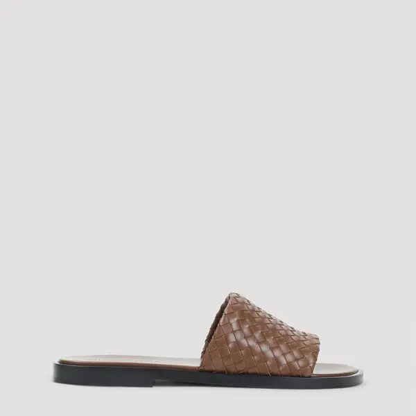 Bottega Veneta Elio Woven Lamb Leather Slides - Brown