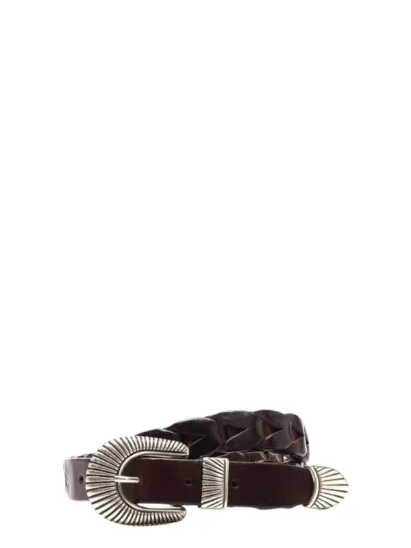 GOLDEN GOOSE Leather Belt With Woven Motif - Brown